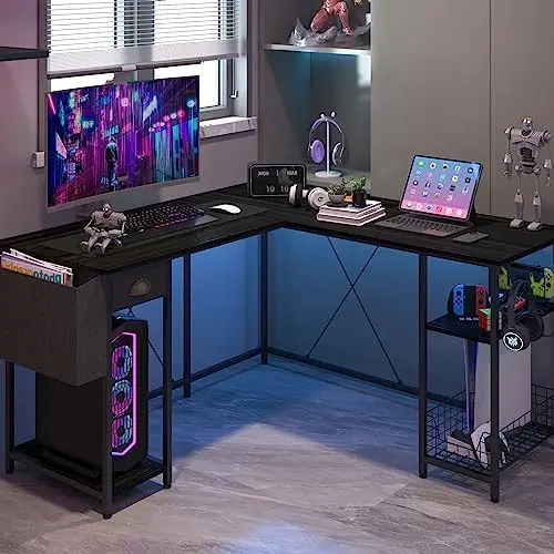 Large L-Shaped Computer Desk with Storage Shelves Drawer, Home Office ...