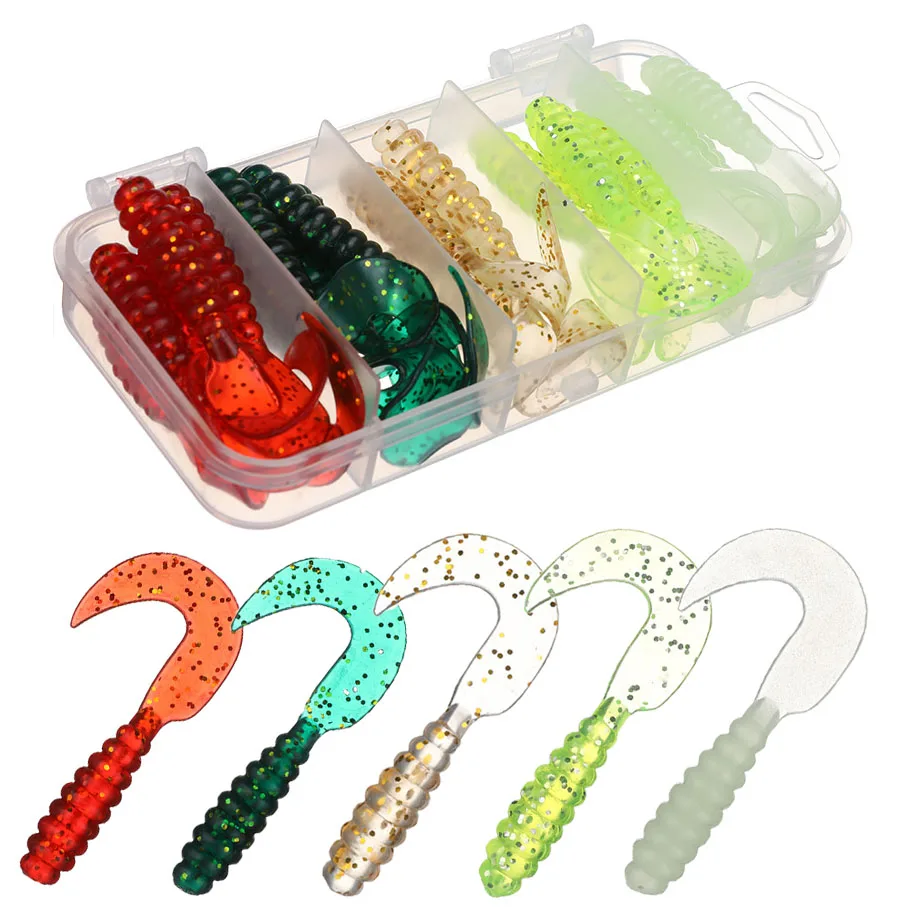 25Pcs Soft Plastic Fishing Lures Grubs Worms Artificial Bait Curved ...