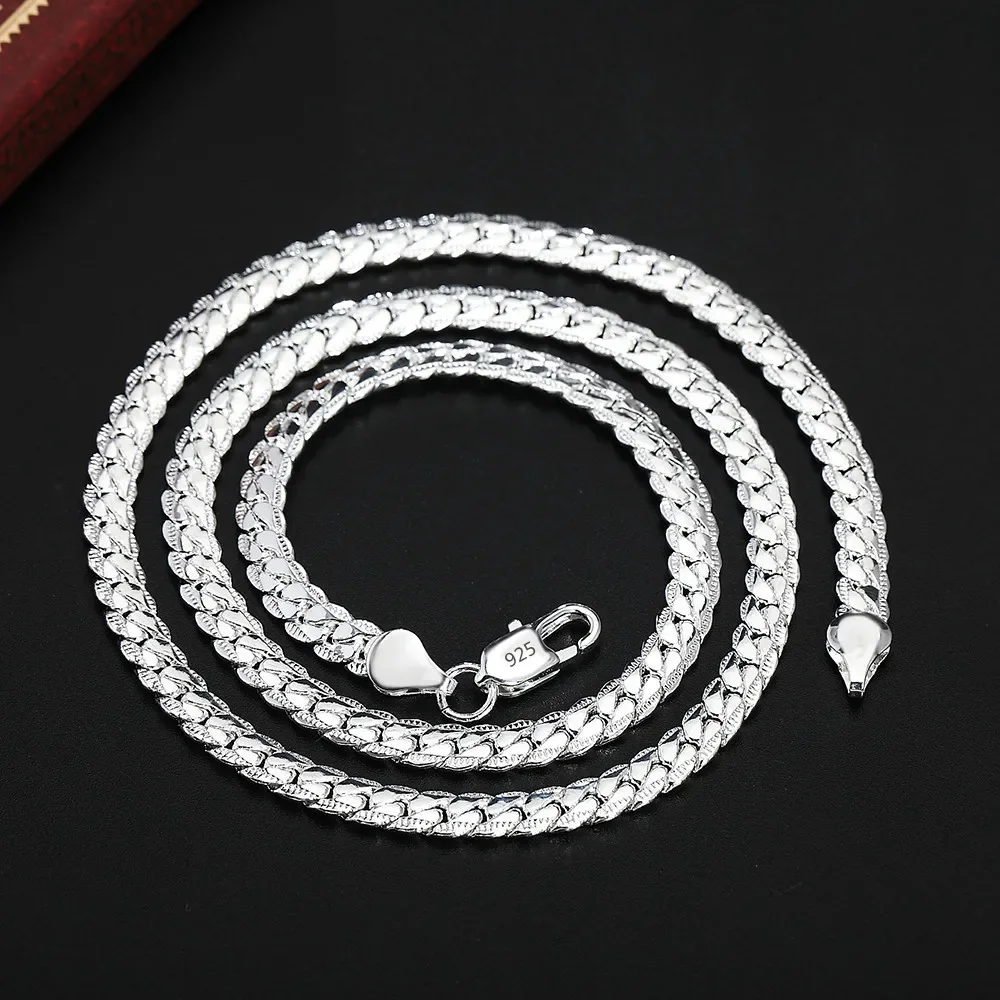 Silver-Color-6mm-Side-Chain-16-18-20-22-24-Inch-Necklace-For-Woman-Men ...