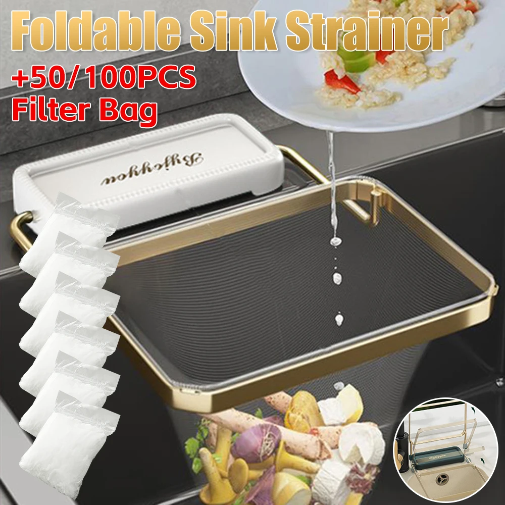 Kitchen-Sink-Filter-Rack-Foldable-Sink-Strainer-Mesh-Bag-Stand-Waste ...