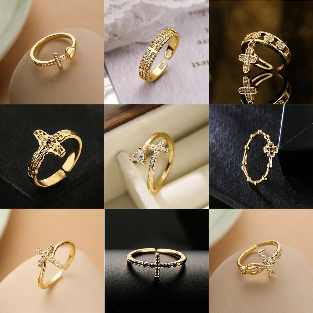 Classical-Cross-Open-Rings-For-Women-Girls-Cubic-Zirconia-Finger-Band ...