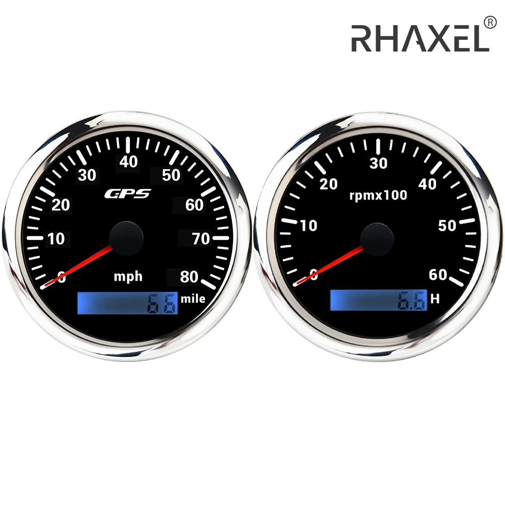 RHAXEL-Gauge-Set-85mm-3-3-8-Speedometer-GPS-Odometer-80MPH-Tachometer ...