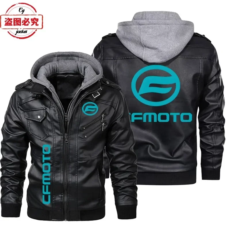 CFMOTO Motorcycle Logo Printed Retro Washed PU Leather Jacket Windproof ...