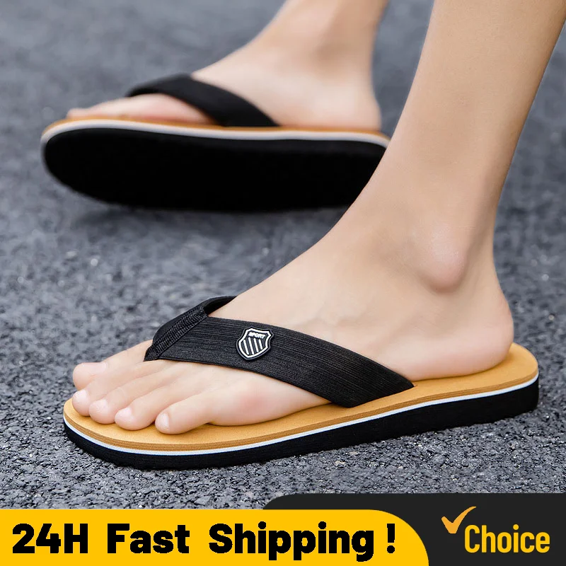Casual Slippers For Men Flip Flops Beach Sandals Summer Non-Slip Flat ...