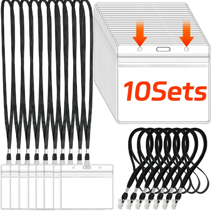 Waterproof-Horizontal-Card-Holder-with-Lanyards-Thick-Plastic-Clear ...