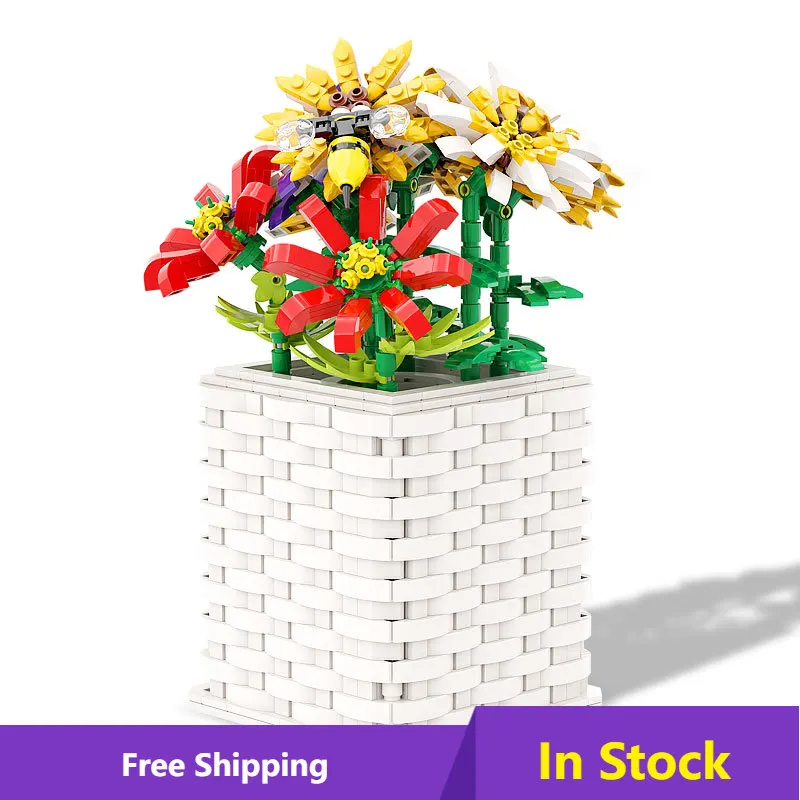 Moc Diy Art Flower Vase Building Blocks Home Decoration Diy Assemble ...