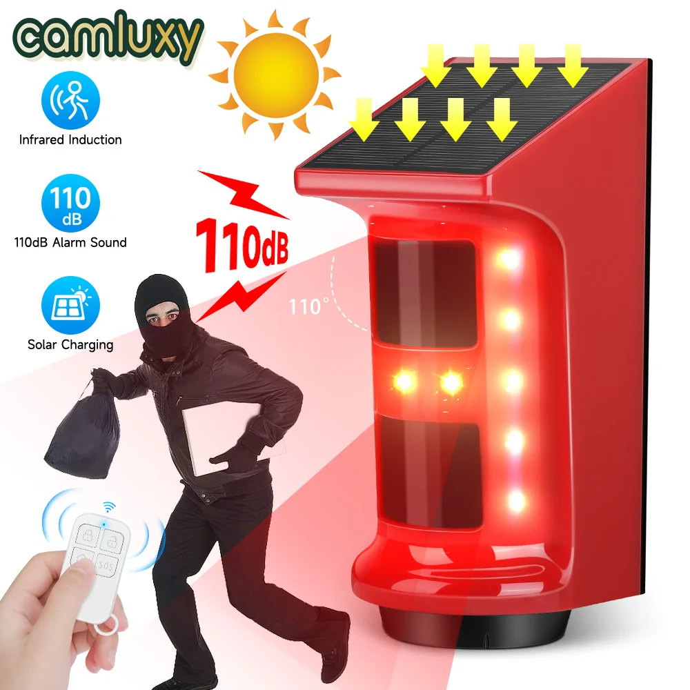 Camluxy-120dB-Solar-Infrared-Alarm-Waterproof-PIR-Detector-Remote ...