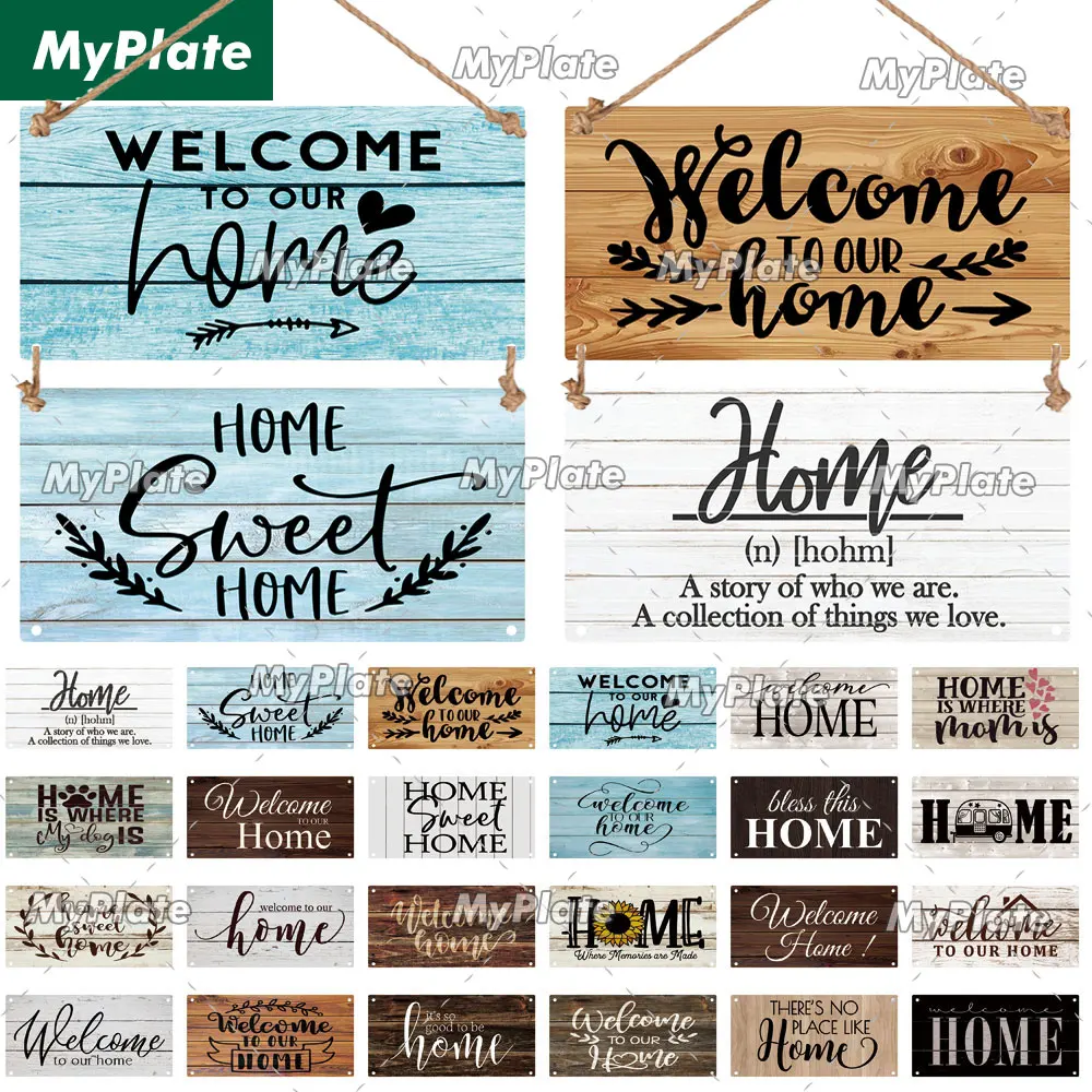 Welcome-To-Our-Home-Wooden-Wall-Plaque-Wood-Sign-Plate-Road-Guide-Wall ...