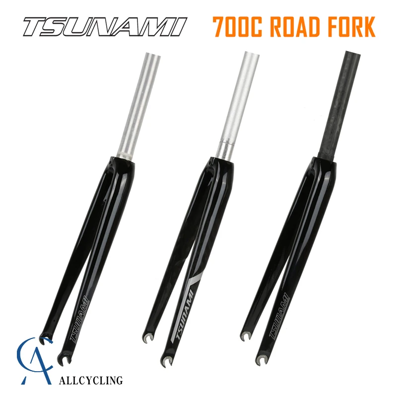 쓰나미 초경량 카본 파이버 프론트 포크 700c 로드 바이크 모든 알루미늄 합금 세미 카본 자전거 트랙 고정 기어 하드 포크