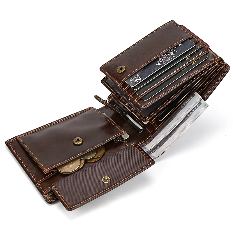 Cow Leather Men‘s Short Wallet Hasp Genuine Leather Unisex Women Zipper ...