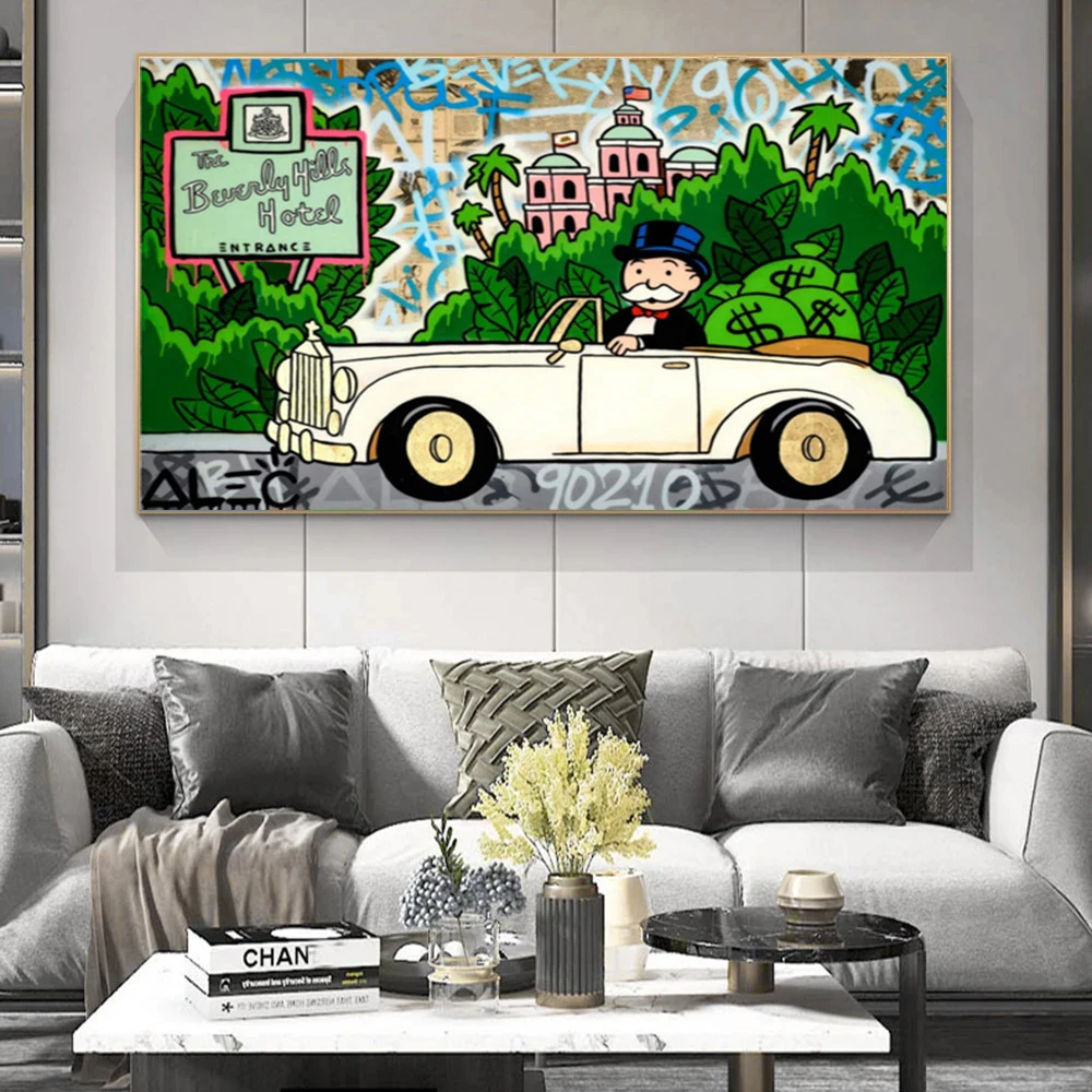 Cartoon-Alec-Monopoly-Driving-A-Car-with-Money-Posters-and-Prints ...