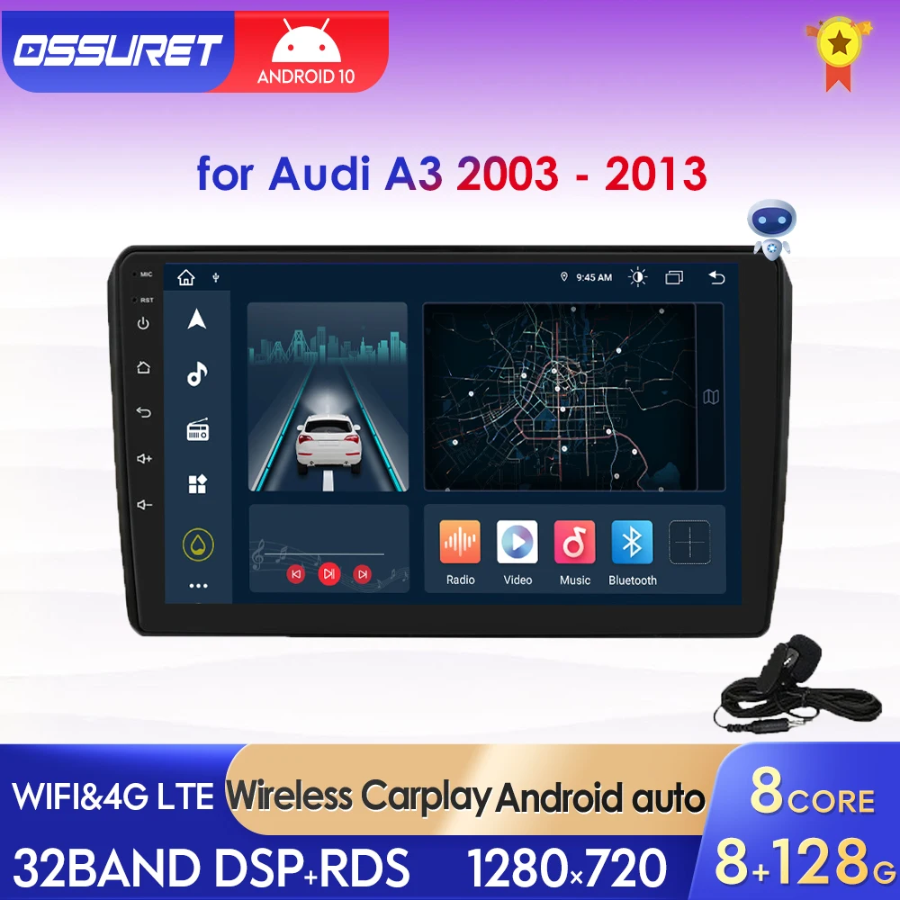 9 Inch Android 10 Car Radio Audio for Audi A3 8P 2003 2013 Car Auto ...