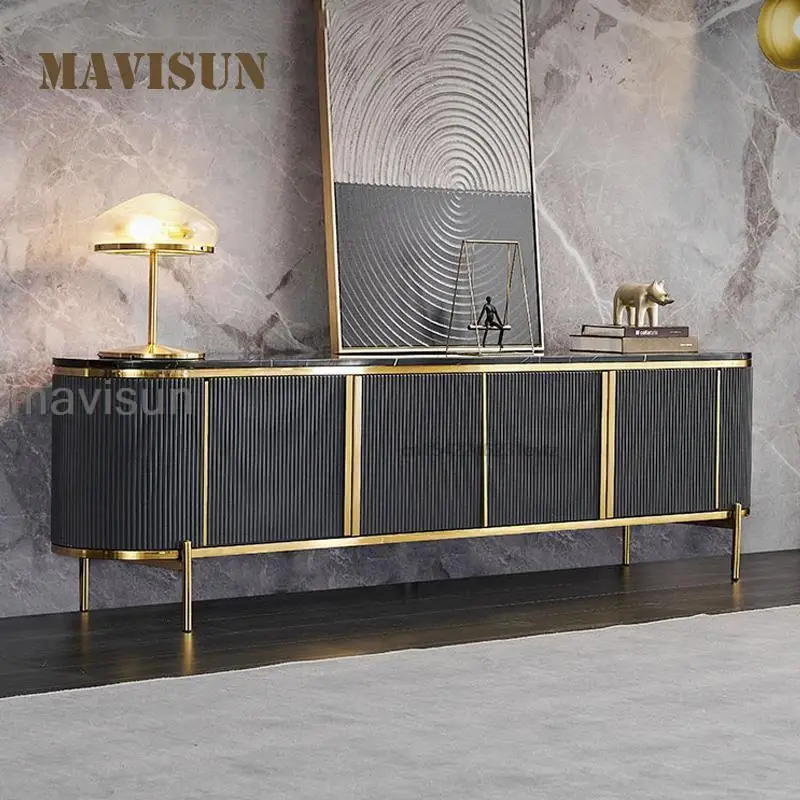 Fashion-Oval-Storage-Cabinet-With-Marble-Countertop-Black-Living-Room ...