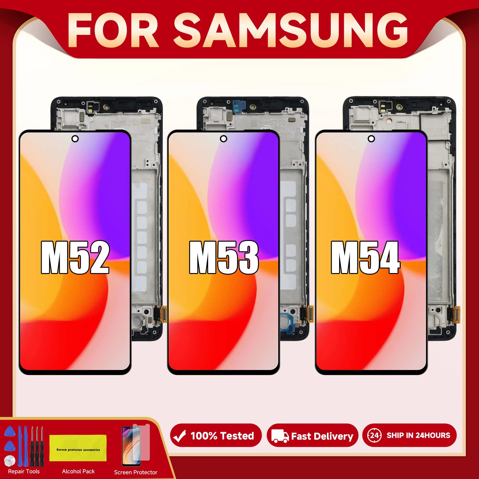 AMOLED LCD For Samsung M52 5G M53 M54 LCD Display With Frame Touch ...