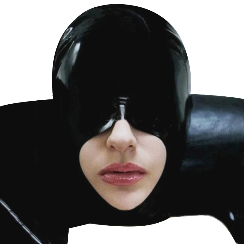 Latex costumes hood seemless mask cosplay cap red and black color ...