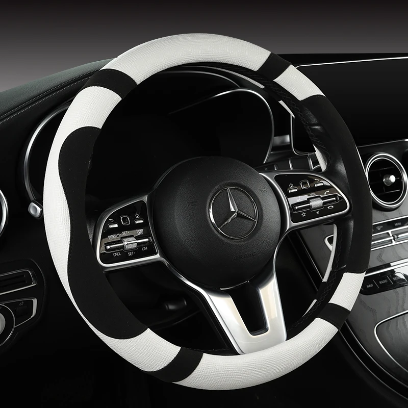 Suede Cow Leather Car Steering Wheel Cover For Mercedes Ben AMG 38cm ...