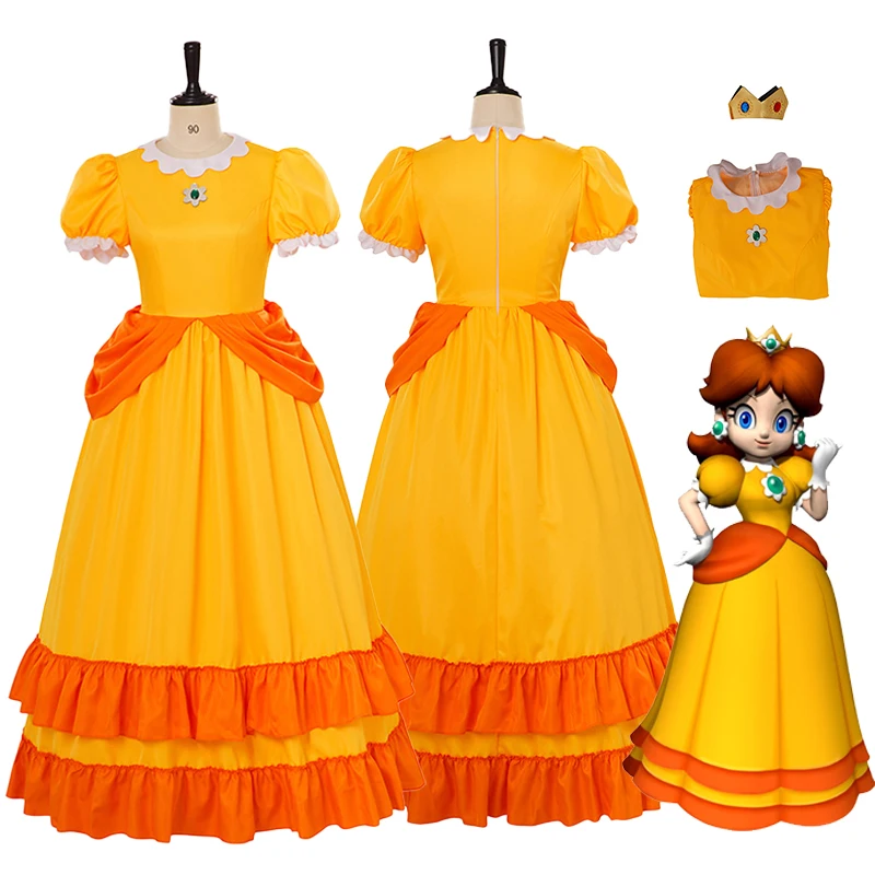 Princess Daisy Cosplay Costumes Orange Dresses Anime Uniform Halloween ...