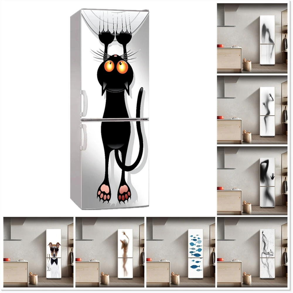 Cute-Cat-Fridge-Door-Sticker-For-Kitchen-Art-Poster-Renovation-Wall ...
