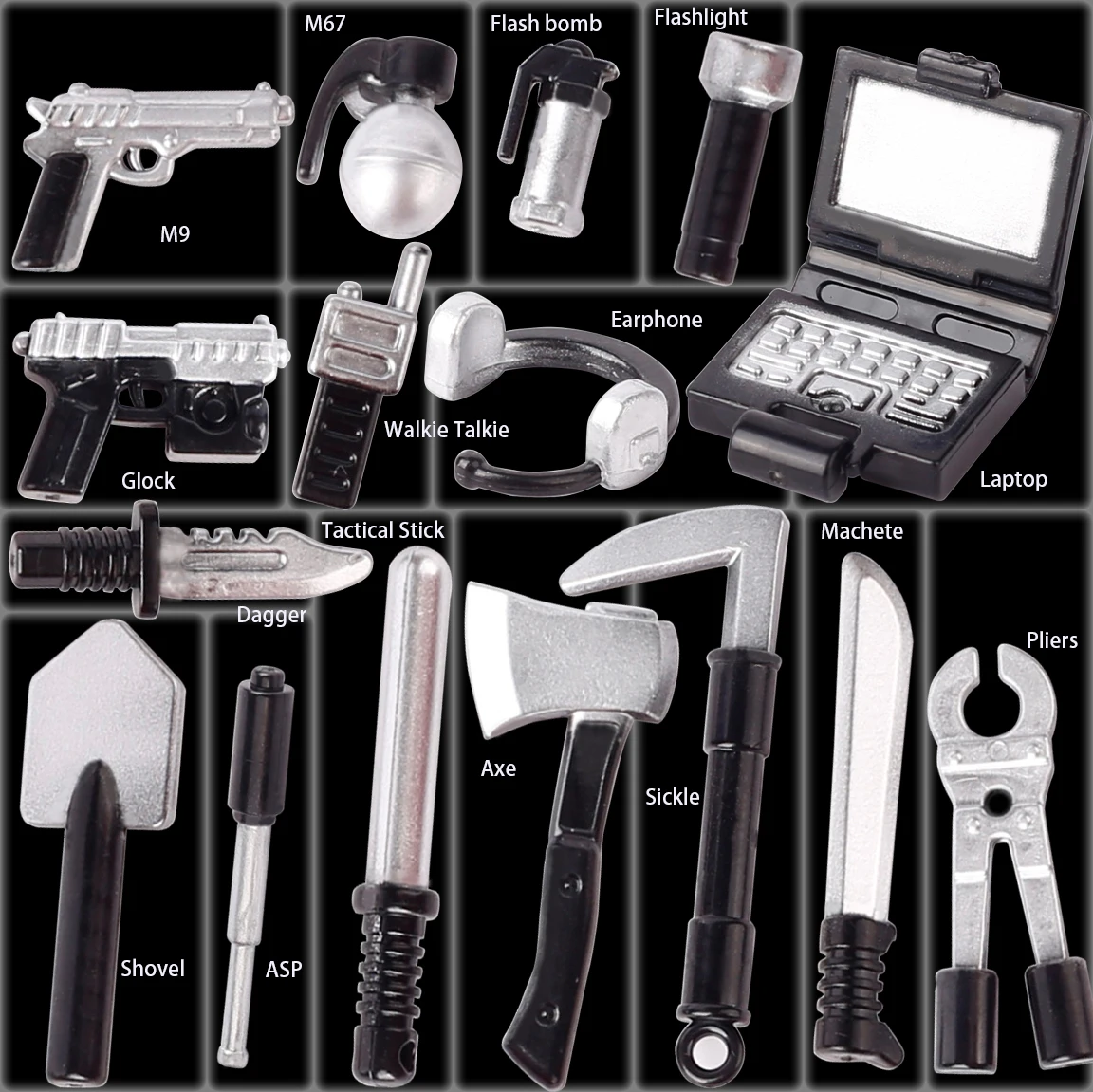 MOC-Military-SWAT-Weapons-Building-Blocks-Shovel-Pistol-Axe-Laptop ...