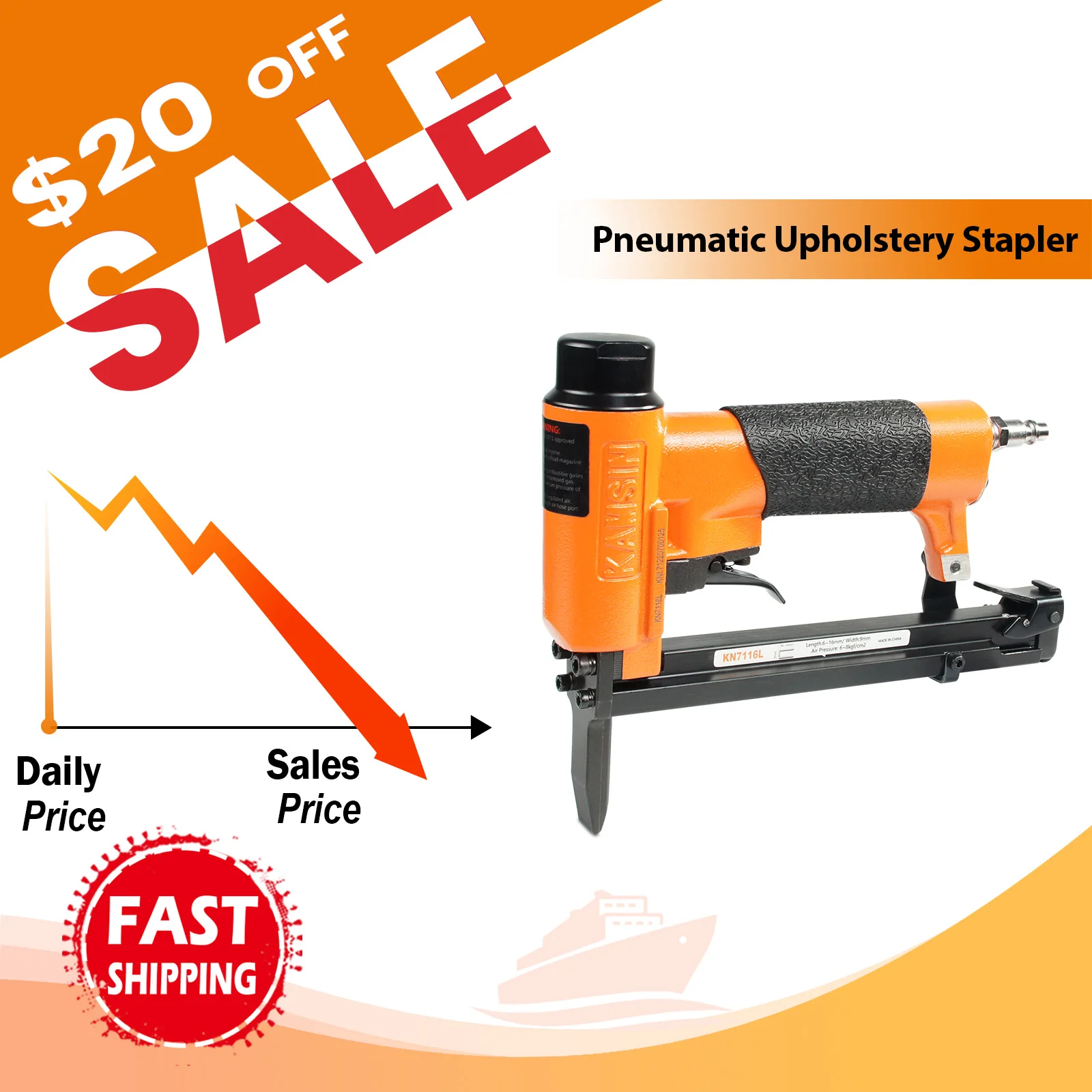 KAMISN-KN7116L-22-Gauge-Upholstery-Staple-Gun-Fine-Wire-Air-Stapler-Gun ...