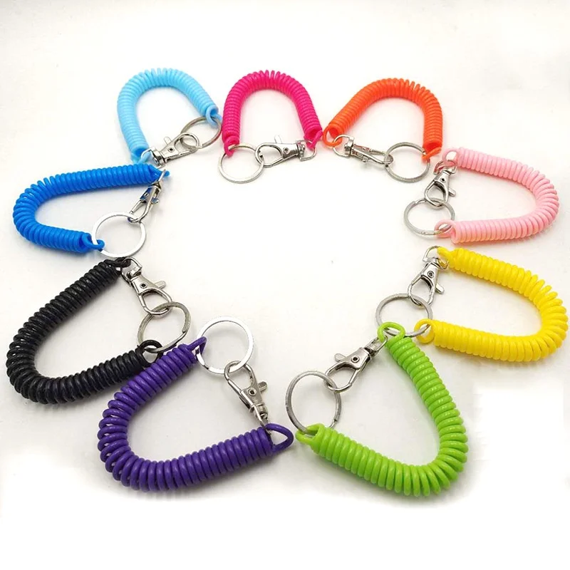 Retractable-Spring-Buckle-Rope-Keychain-Color-Telephone-Line-Elastic ...