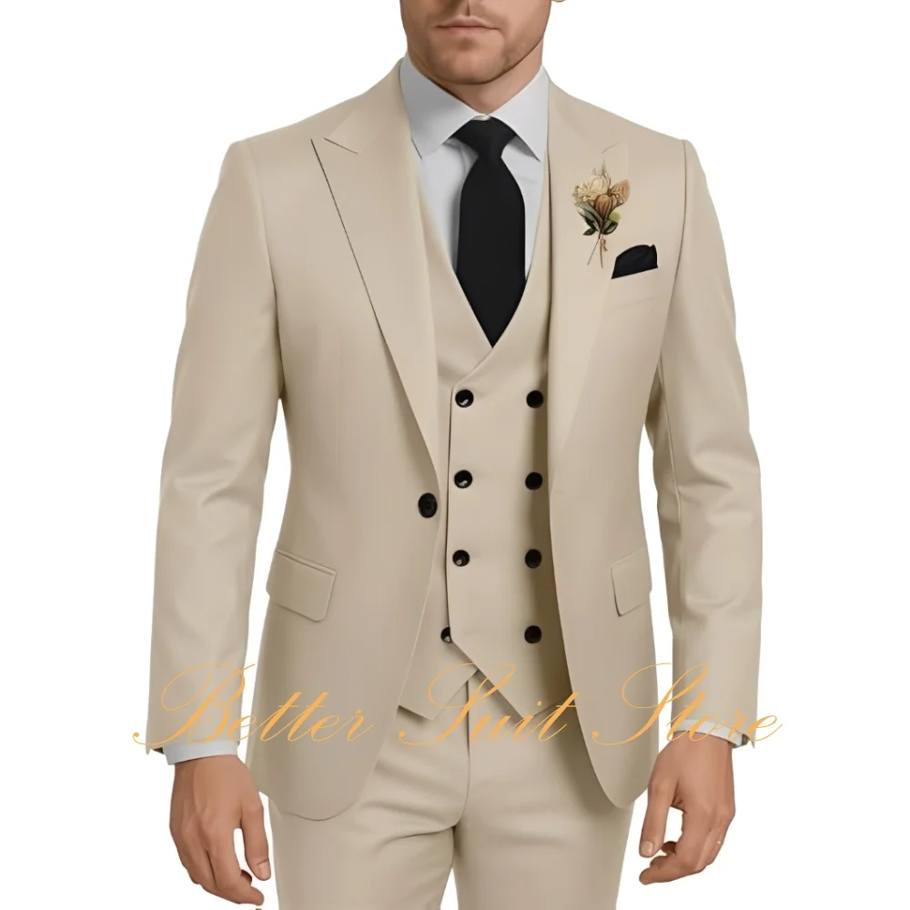 Men's Suits 3 Piece Set Wedding Groom Tuxedo Slim Fit Blazer Vest Pants ...