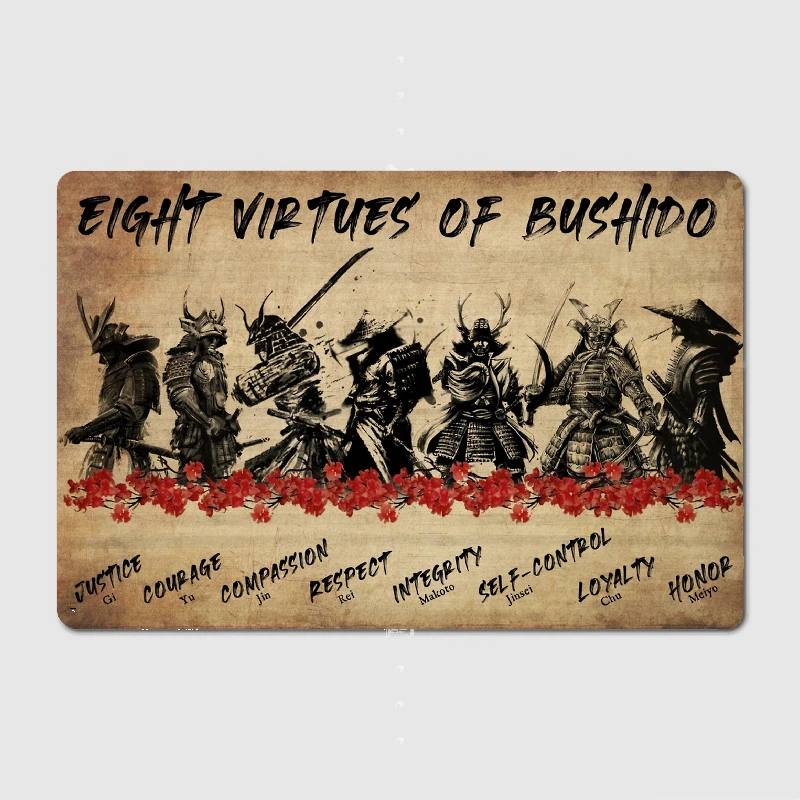 Samurai Eight Virtues Of Bushido Metal Sign Poster Garage Decoration ...