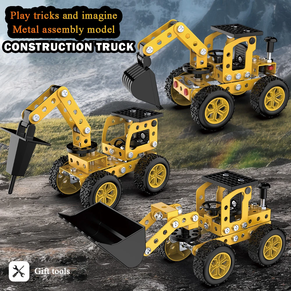 3D-Metal-Assembly-Toy-Engineering-Car-Model-Alloy-DIY-Manual-Screw-Nut ...