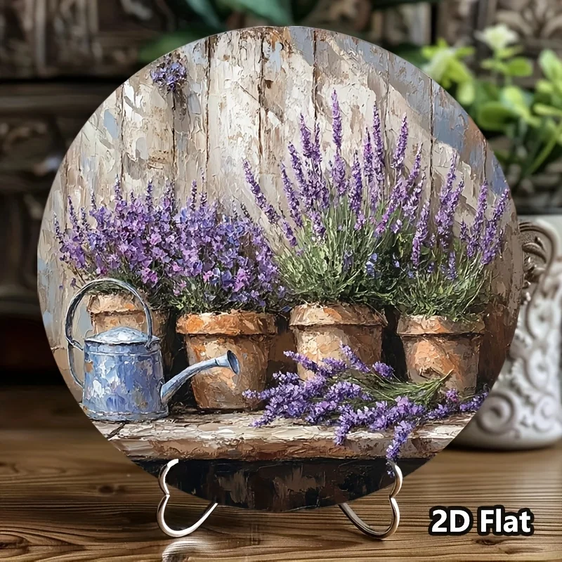 2D Flat, 2D Flat 1pc, Tin Sign Lavender Retro Aluminum Circular Metal ...