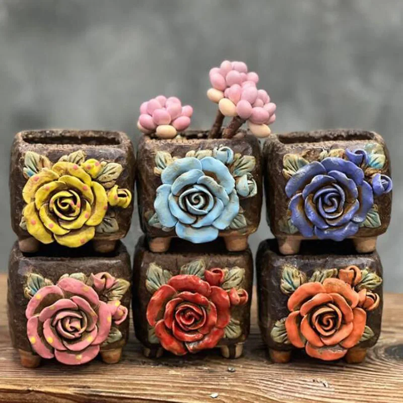 Coarse-Pottery-Relief-Flower-Pattern-Fleshy-Plant-Pot-Bonsai-Vase ...