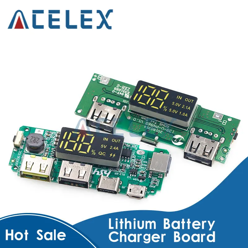 Lithium-Battery-Charger-Board-LED-Dual-USB-5V-2-4A-Micro-Type-C-USB ...