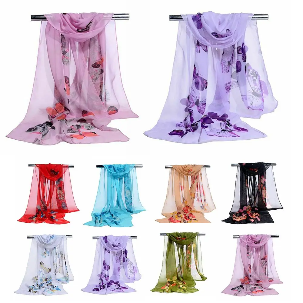 New-Trendy-Elegant-Silk-Scarves-Women-s-Butterfly-Flower-Print-Long ...