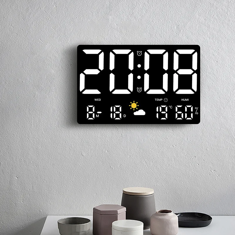 Rectangle-LED-Digital-Oversize-Screen-Wall-Clock-Multifunction-Weather ...