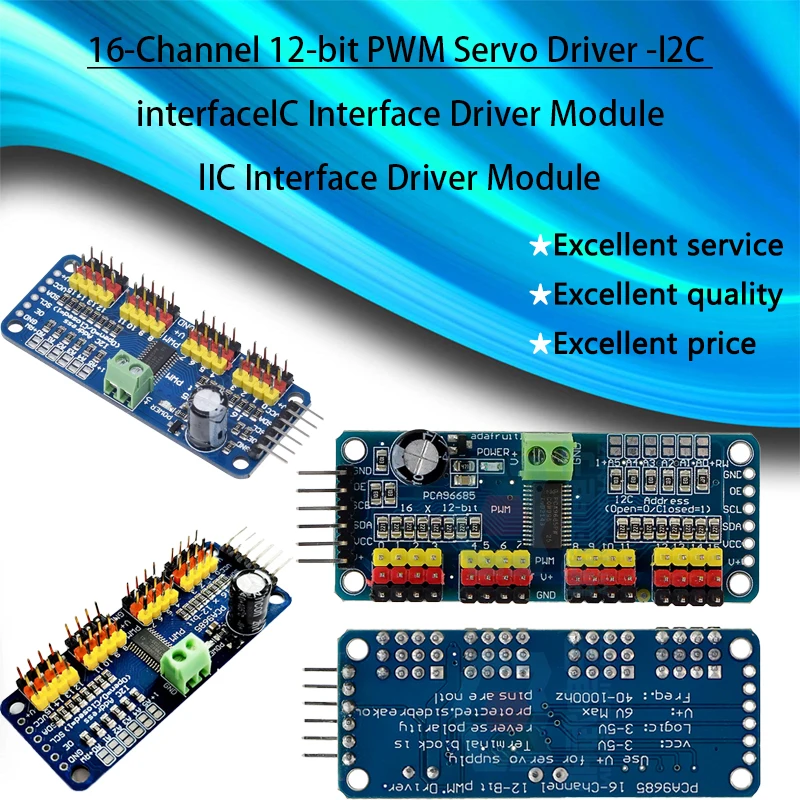 16-Channel 12-bit PWM Servo Driver - I2C interface PCA9685 for Arduino ...