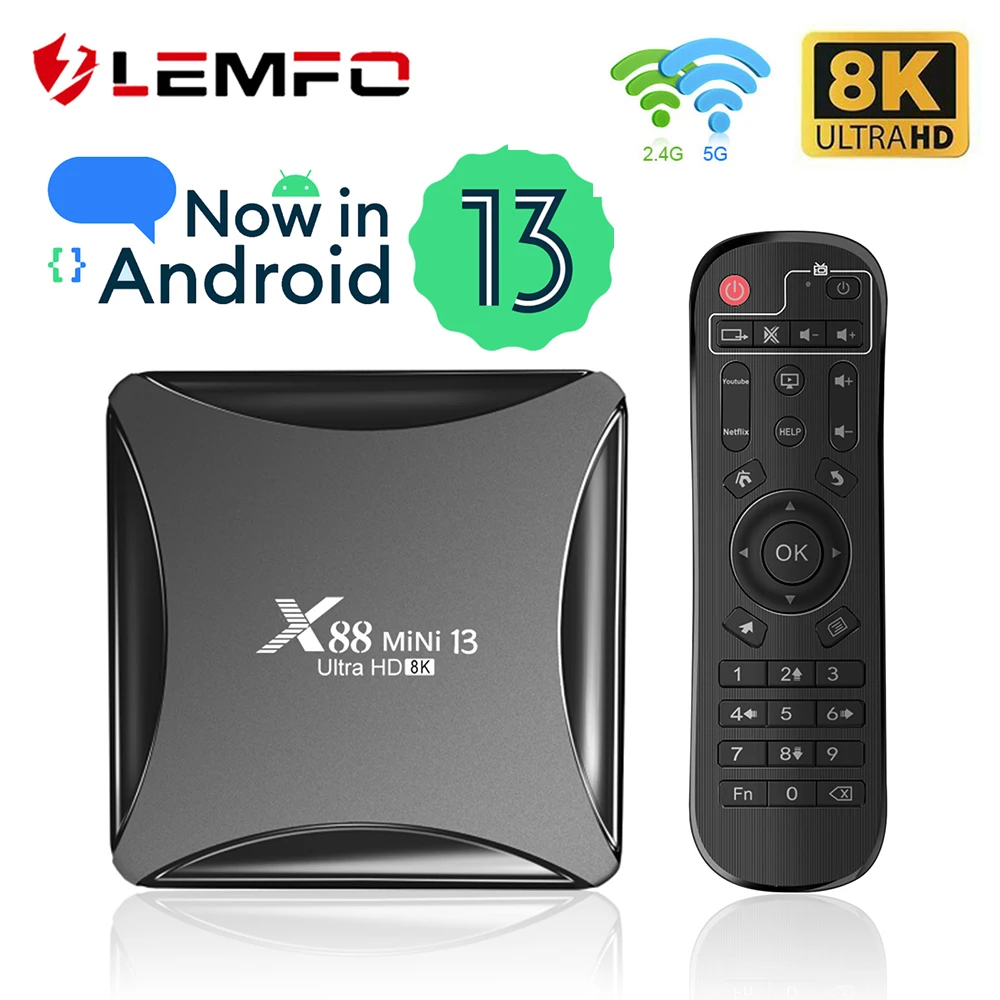 LEMFO X88 MINI 13 TV Box Android 13 8K Dual Band Wifi Video Output 4K 4GB 64GB RK3528 Android TV ...