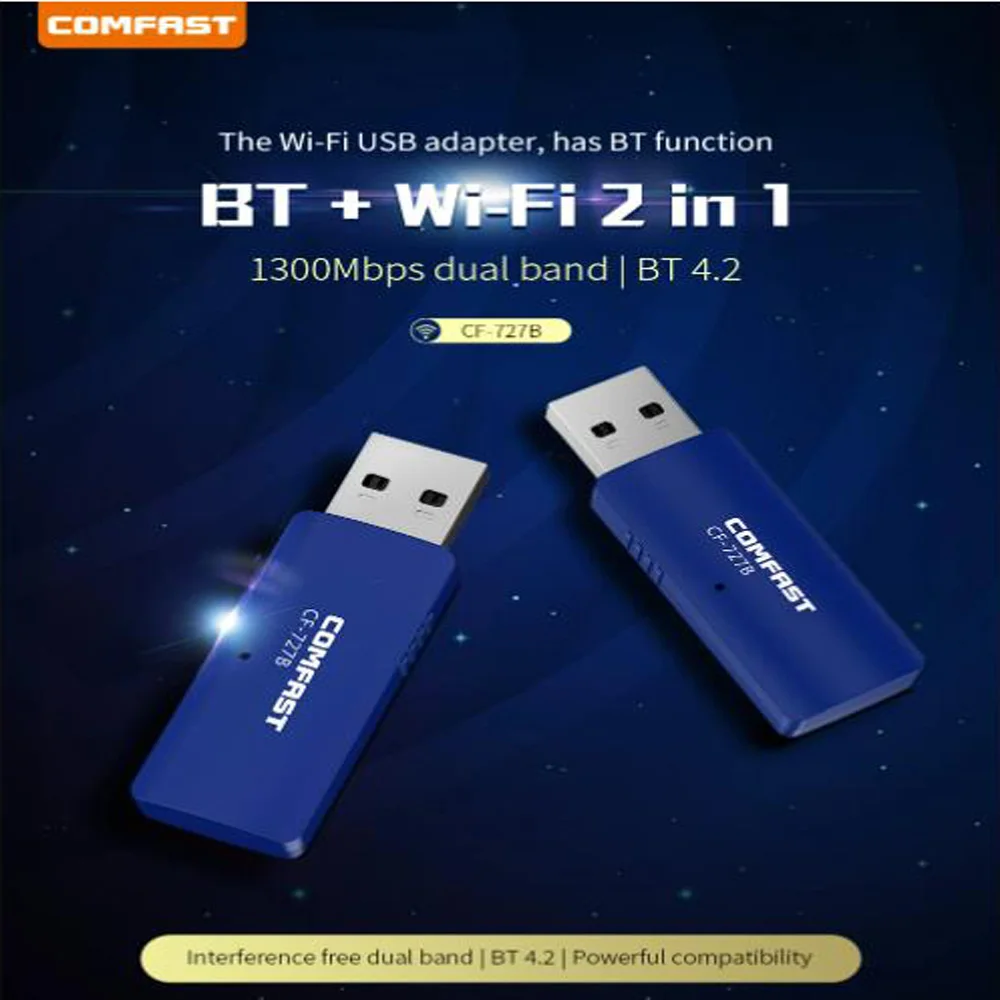 Dongle-inal-mbrico-USB-WiFi-Bluetooth-Compatible-4-2-1300Mbps-para-PC ...