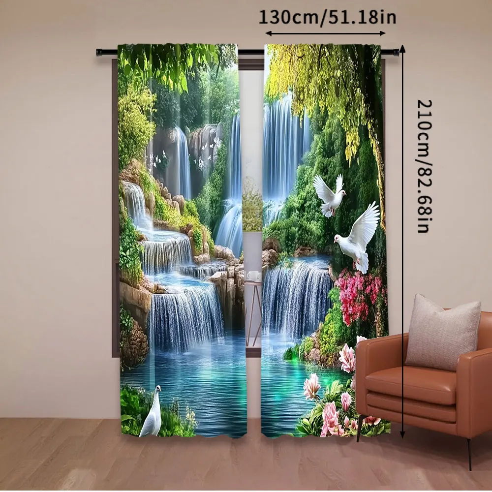 2Pcs Beautiful Forest Waterfall Landscape Curtain Vivid Nature Curtain ...