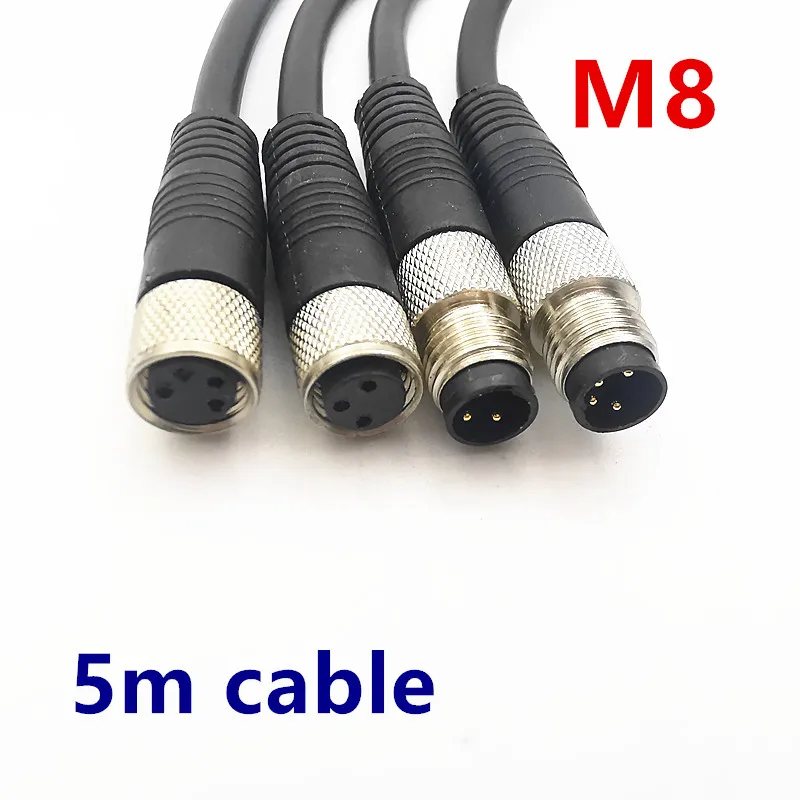 5-meters-M8-Sensor-Connector-Cable-Waterproof-plug-Male-Female-3-4-pins ...