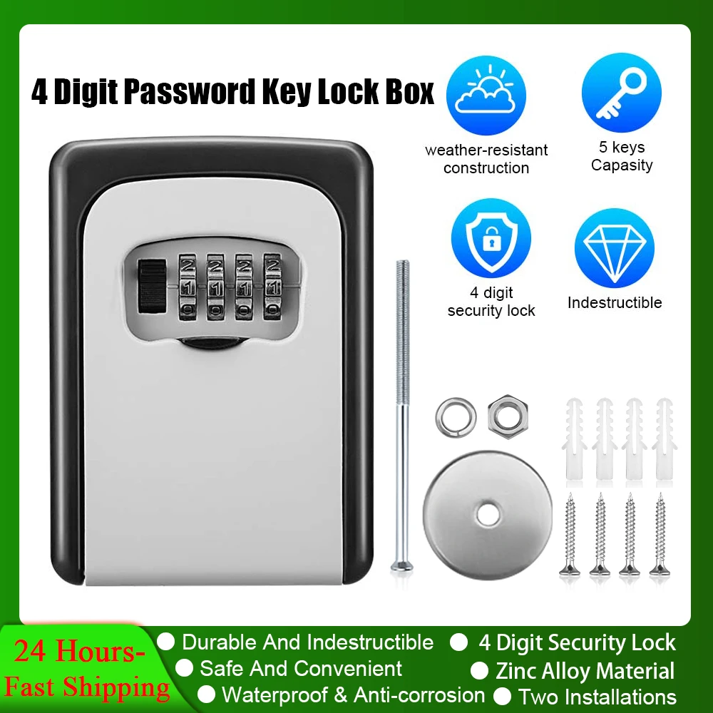 New-Zinc-Alloy-Material-Wall-Mount-Key-Lock-Box-4-Digit-Password-Code ...