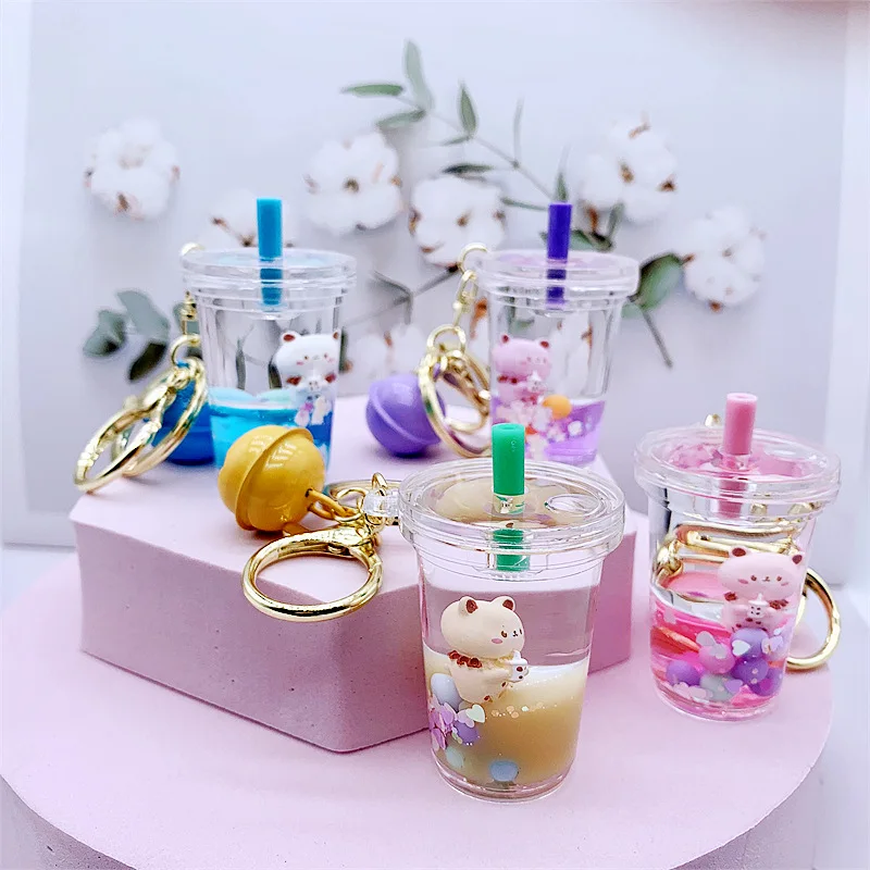 Supply-New-Oil-Floating-Bubble-Tea-Bear-Keychain-Instagram-Mesh-Red-Cup ...