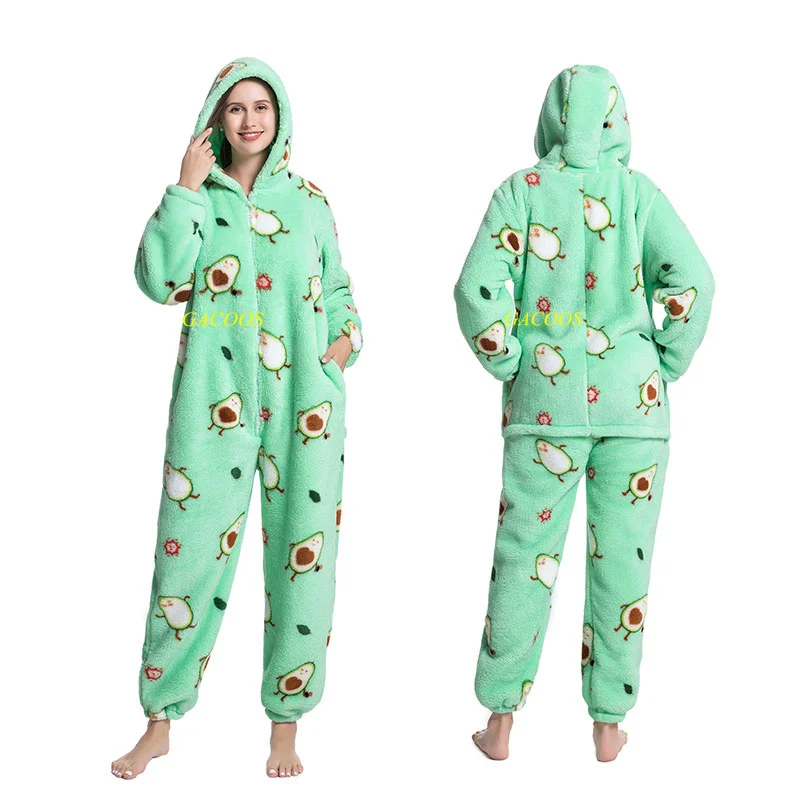 One-Piece-Hooded-Avocado-Women-Pajamas-Anime-Cartoon-Sleepwear-Kigurumi ...