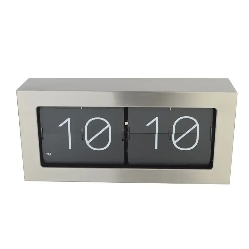 Metal Silver Flip Clock Large Table Clock Luxury Desk Clock Silent ...