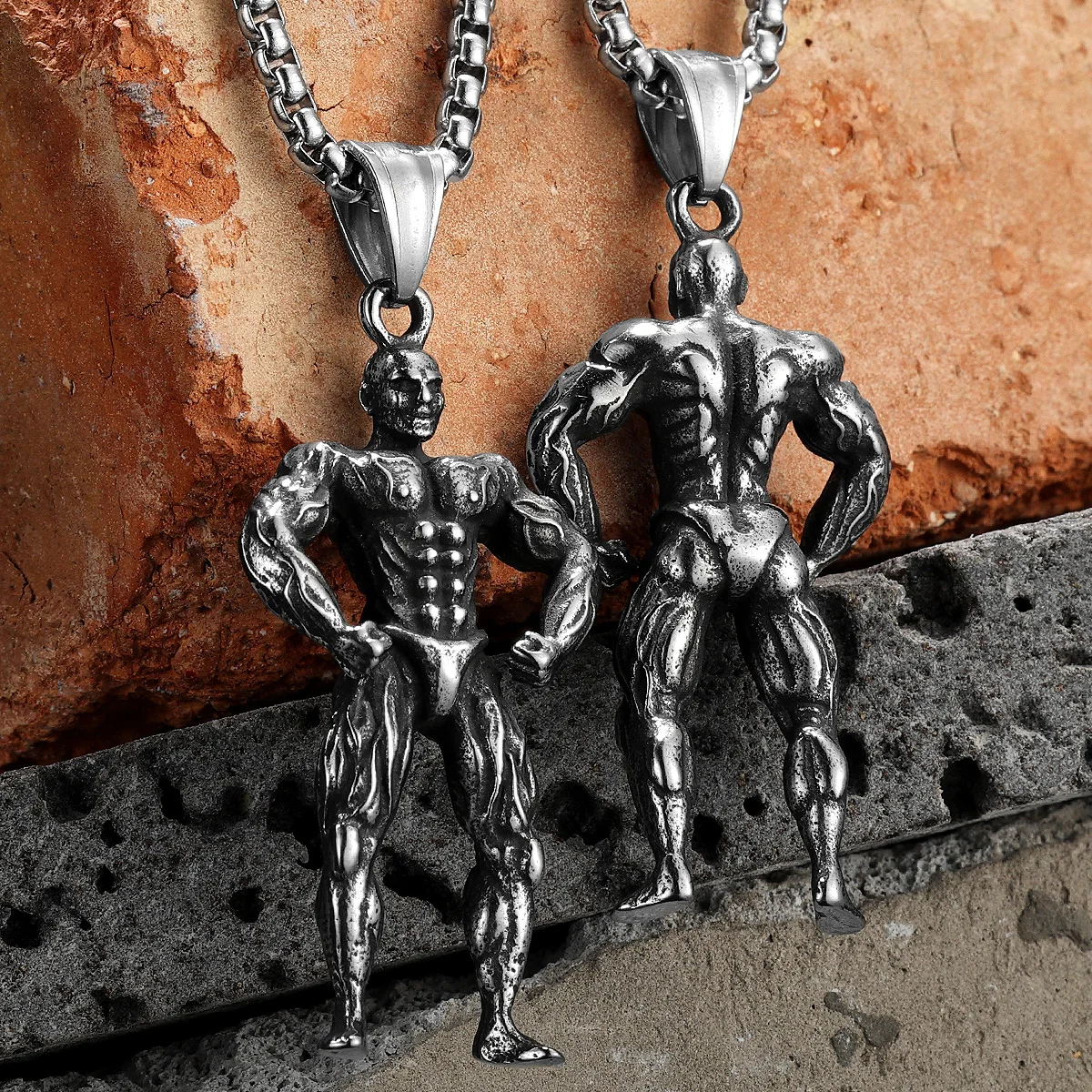 Gym-Bodybuilding-Muscle-Men-Necklace-With-Pendant-Stainless-Steel ...