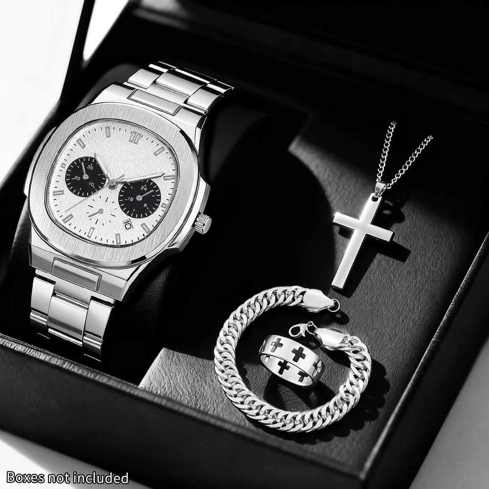 4pc pieces of casual sports men's high-grade quartz set watch, round ...