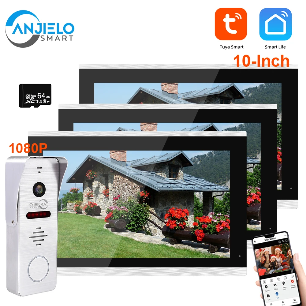 3-Monitors-Video-Intercom-System-1080P-Video-Doorbell-Wifi-10-Inch ...