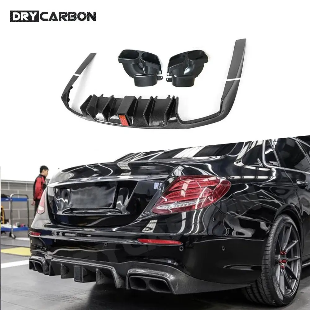 Carbon Fiber E Class B Style Rear Bumper Lip Diffuser With Brake Light ...