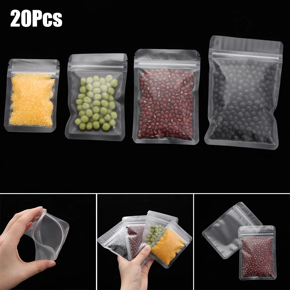 20-Pcs-Matte-Transparent-Zip-Plastic-Bag-Food-Pouch-Small-Water-Proof ...