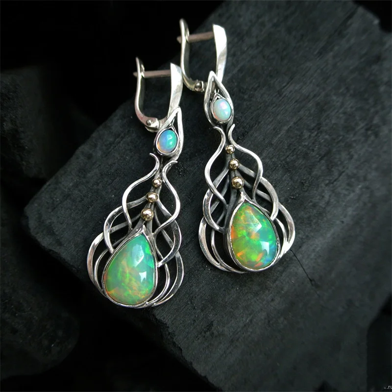 Vintage-Water-Droplets-Natural-Color-Stone-Earrings-Originality-Silver ...