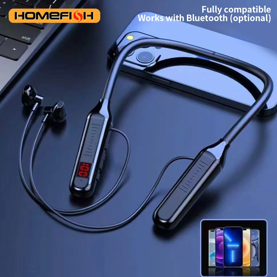 Wireless Bluetooth neckband headphones with digital display function ...