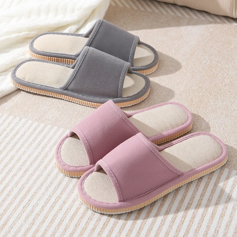 Women Men Anti-slip Linen Slippers Household Indoor Floor Slippers ...